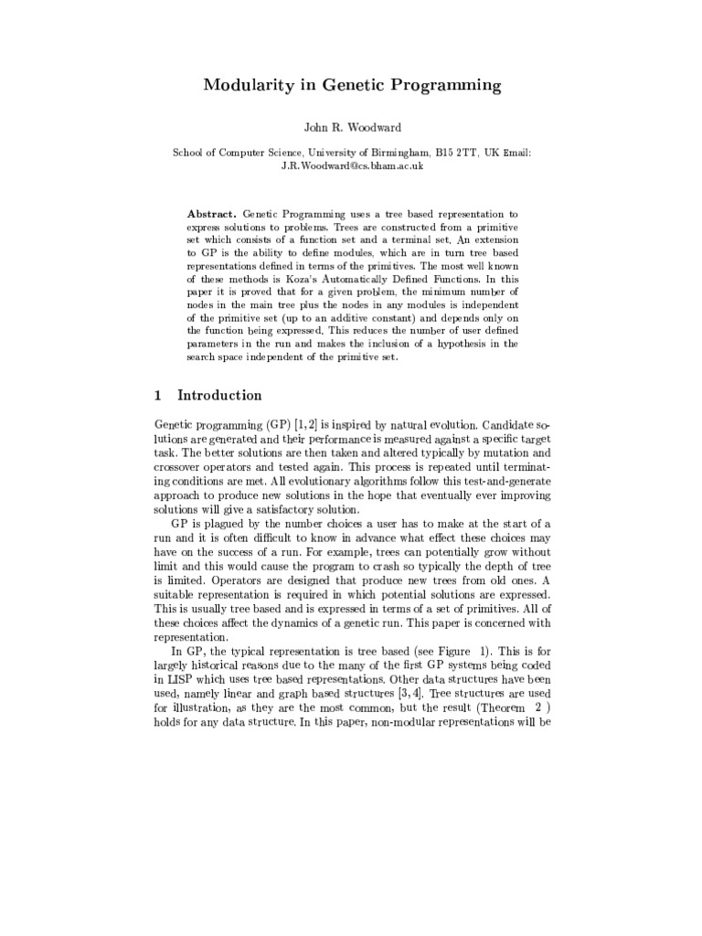 John R Woodward - Modularity in Genetic Programming | PDF