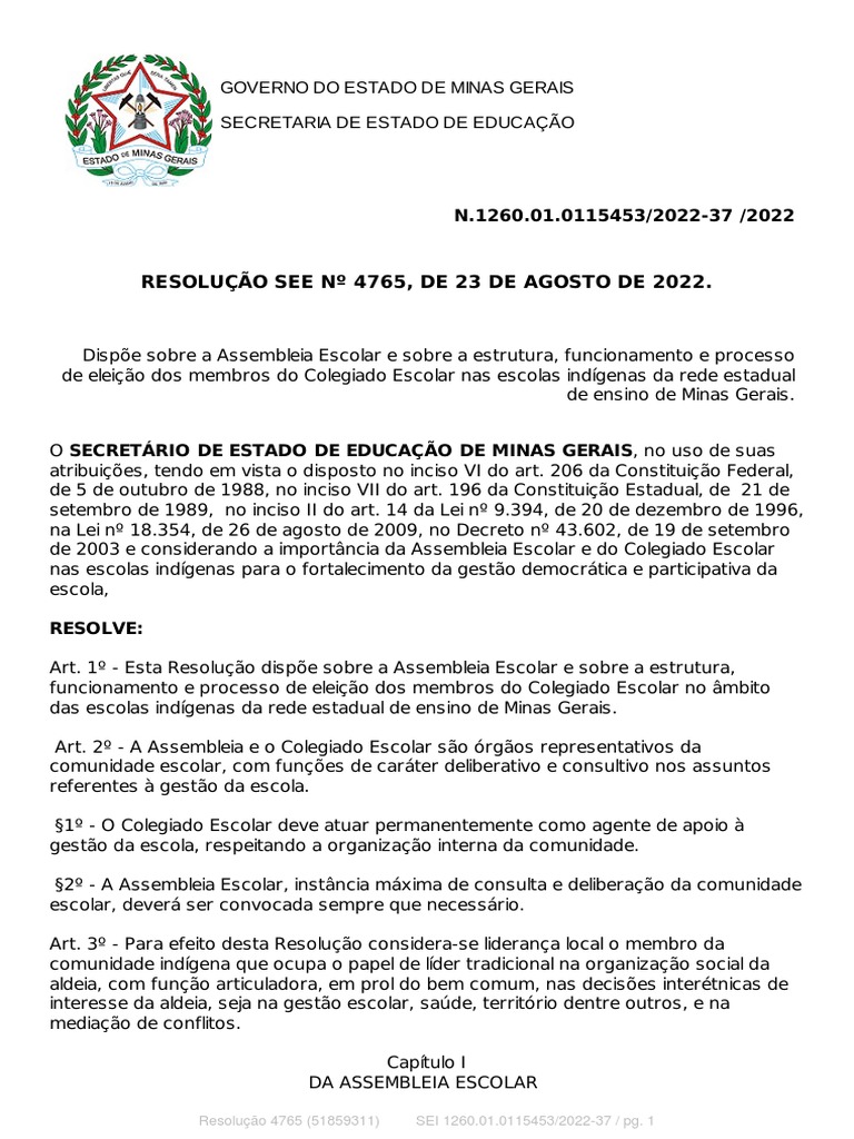 Resolução Colegiado Escolar Atualizada | PDF | Pedagogia