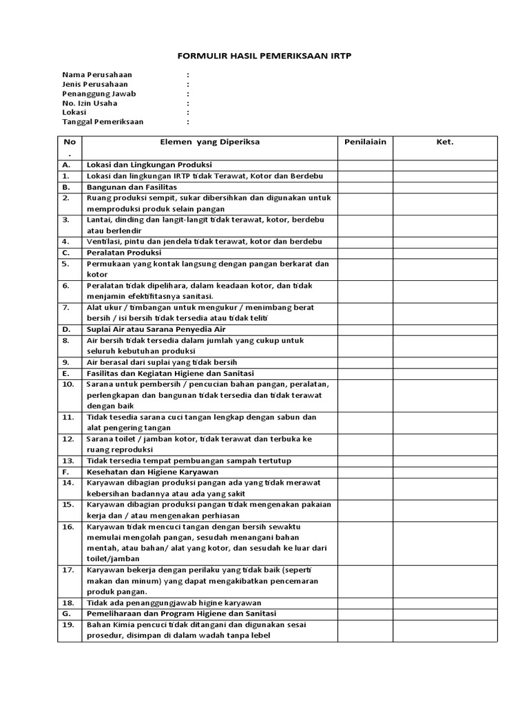 Formulir Ikl TPM - Irtp | PDF