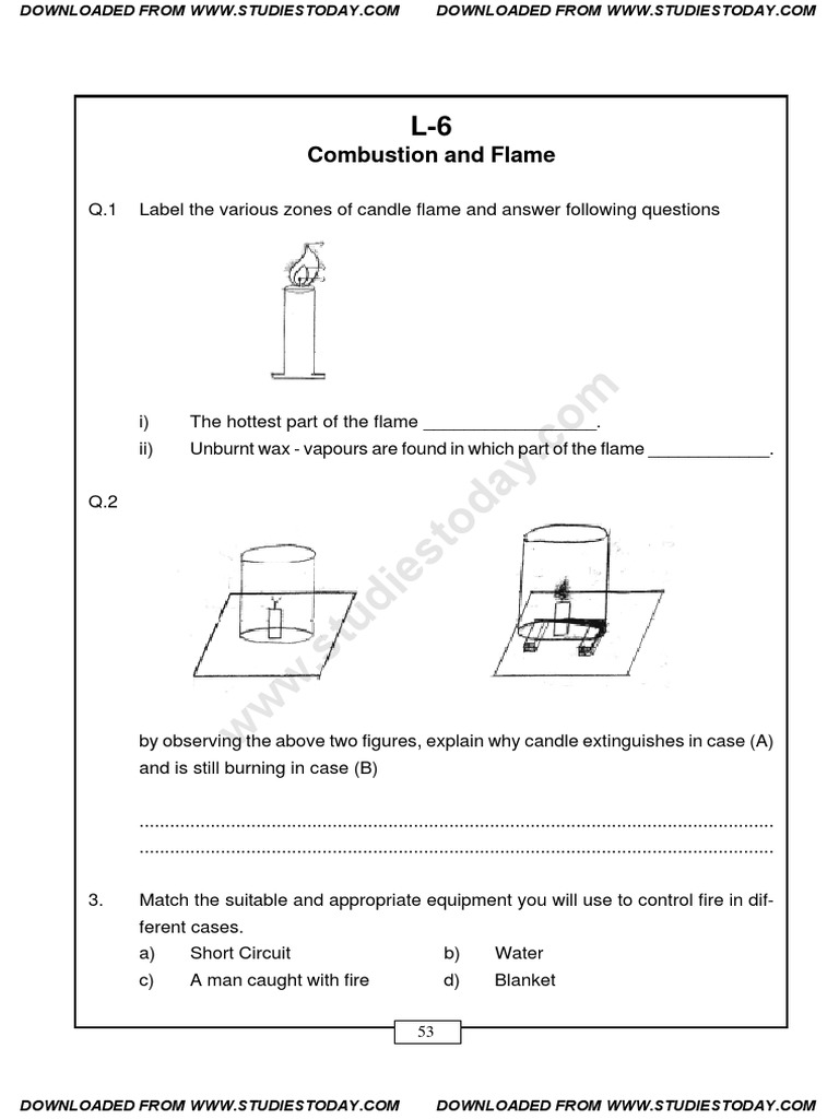 Class 8 Science Worksheet - Combustion and Flame Part B | PDF ...