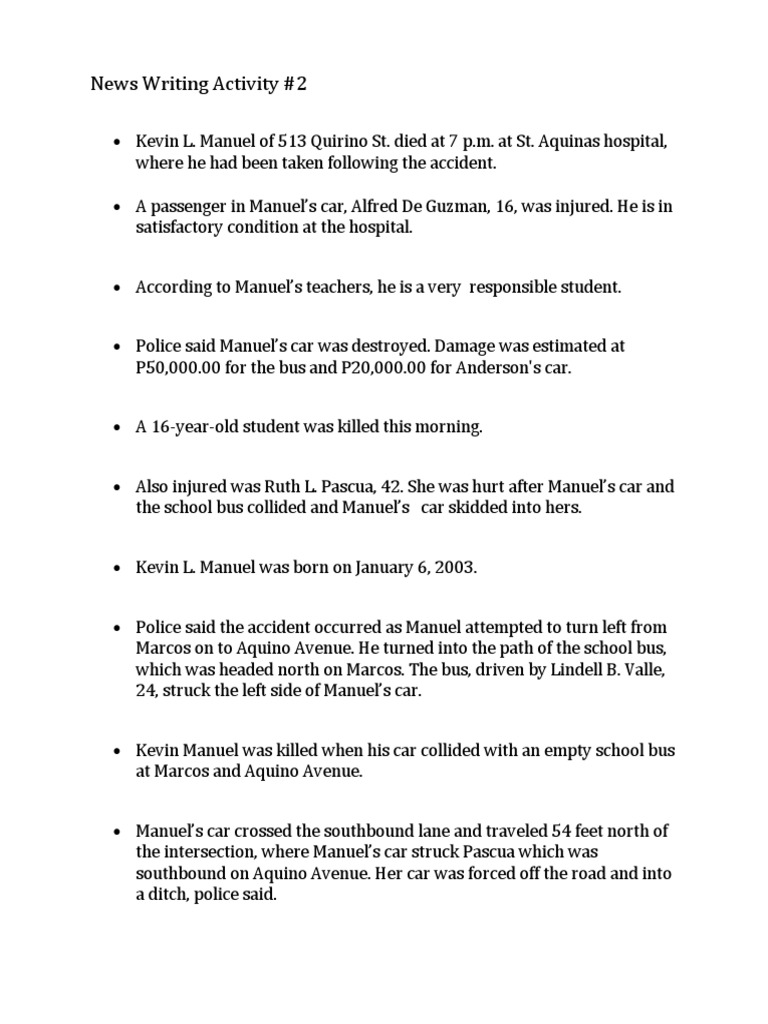 News Writing Activity | PDF