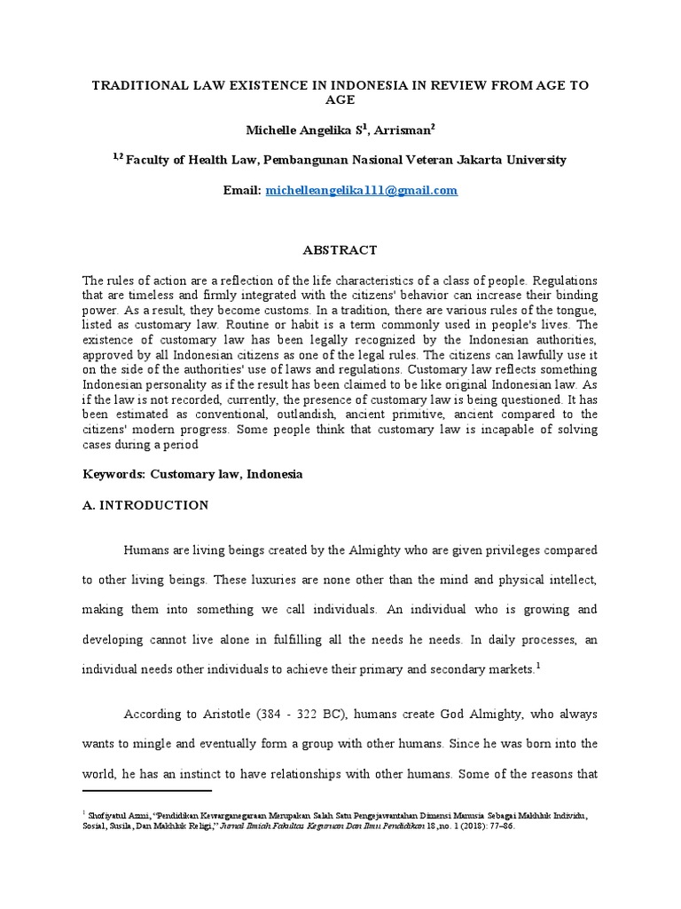 Traditional Law Existency in Indonesia in Review From Age To Age | PDF ...
