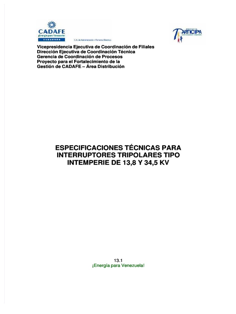 Especificaciones Interruptores CADAFE | PDF | Transformador ...