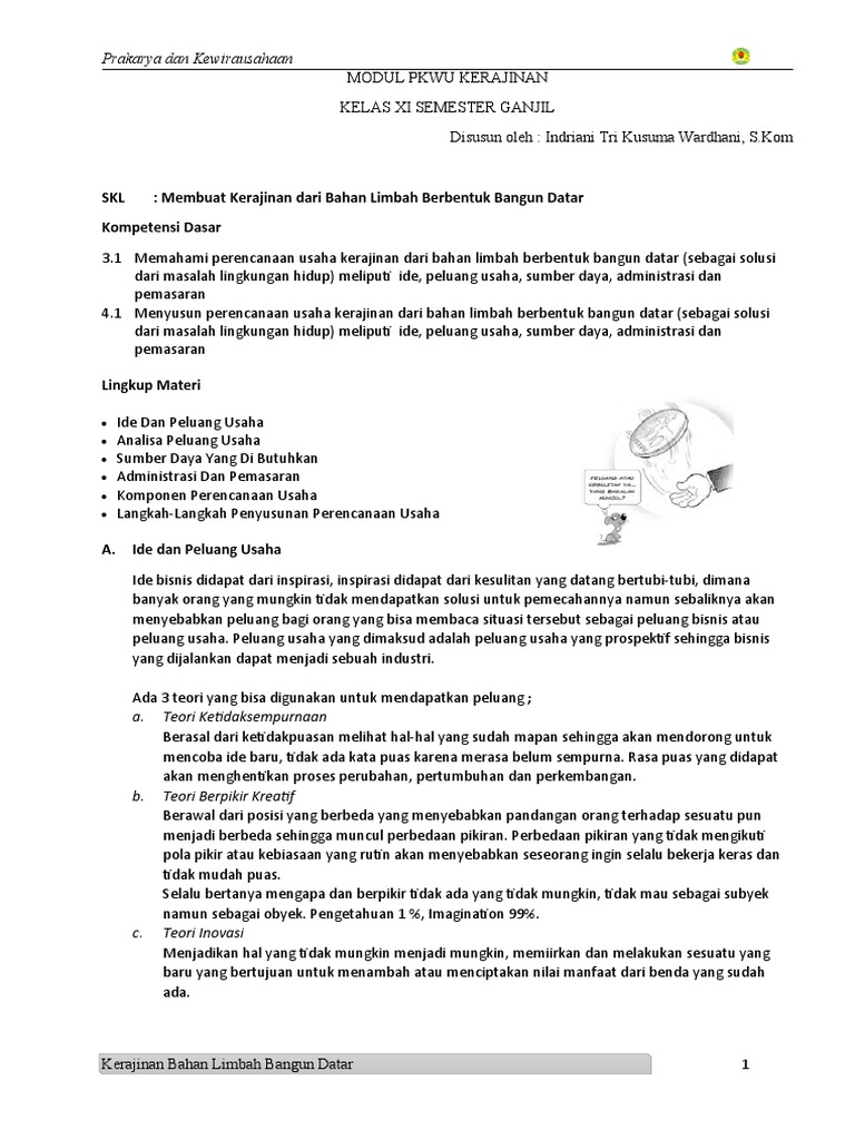 Rangkuman MATERI PKWU KERAJINAN KELAS XI SEMESTER GANJIL | PDF | Karier & Perkembangan | Seni