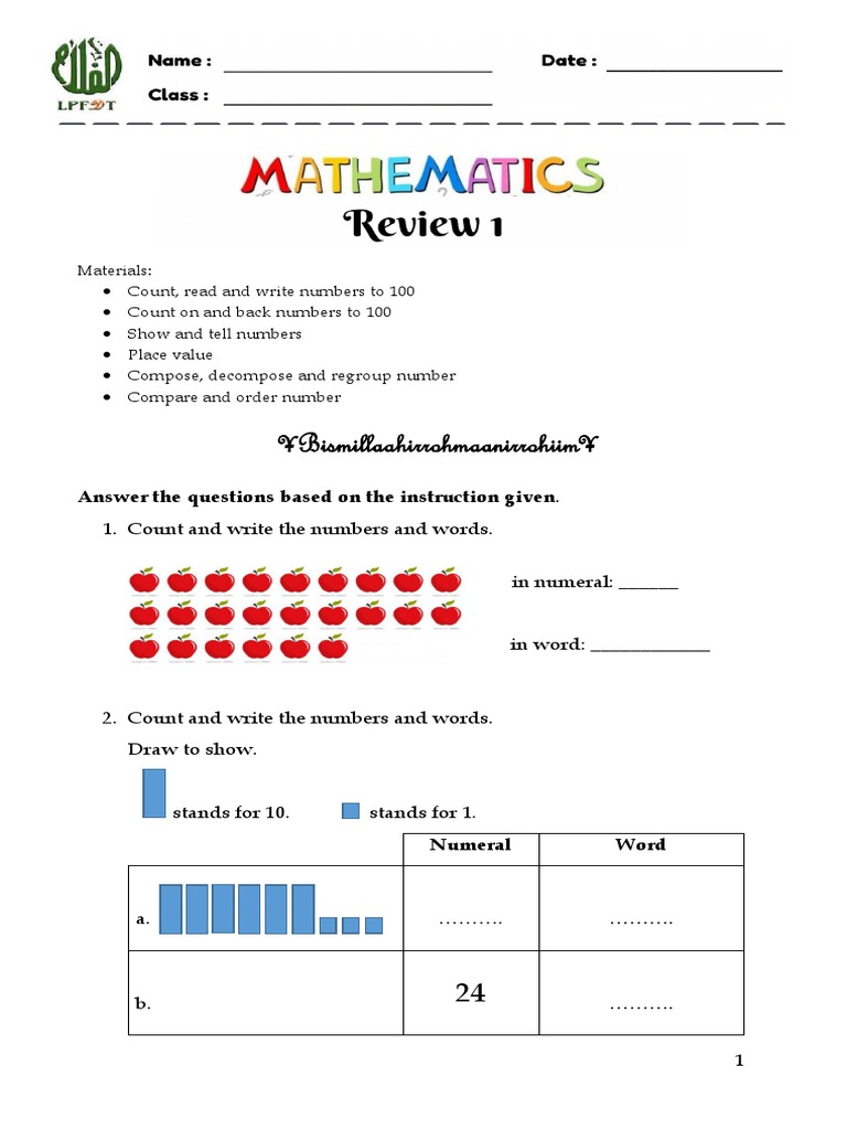 Math - Review 1 Worksheet - Revised | PDF | Foods | Cuisine