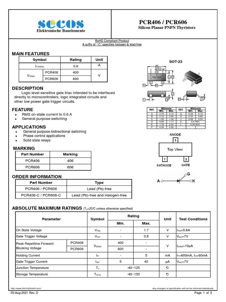 PCR406 PCR606 | PDF | Electrical Components | Components