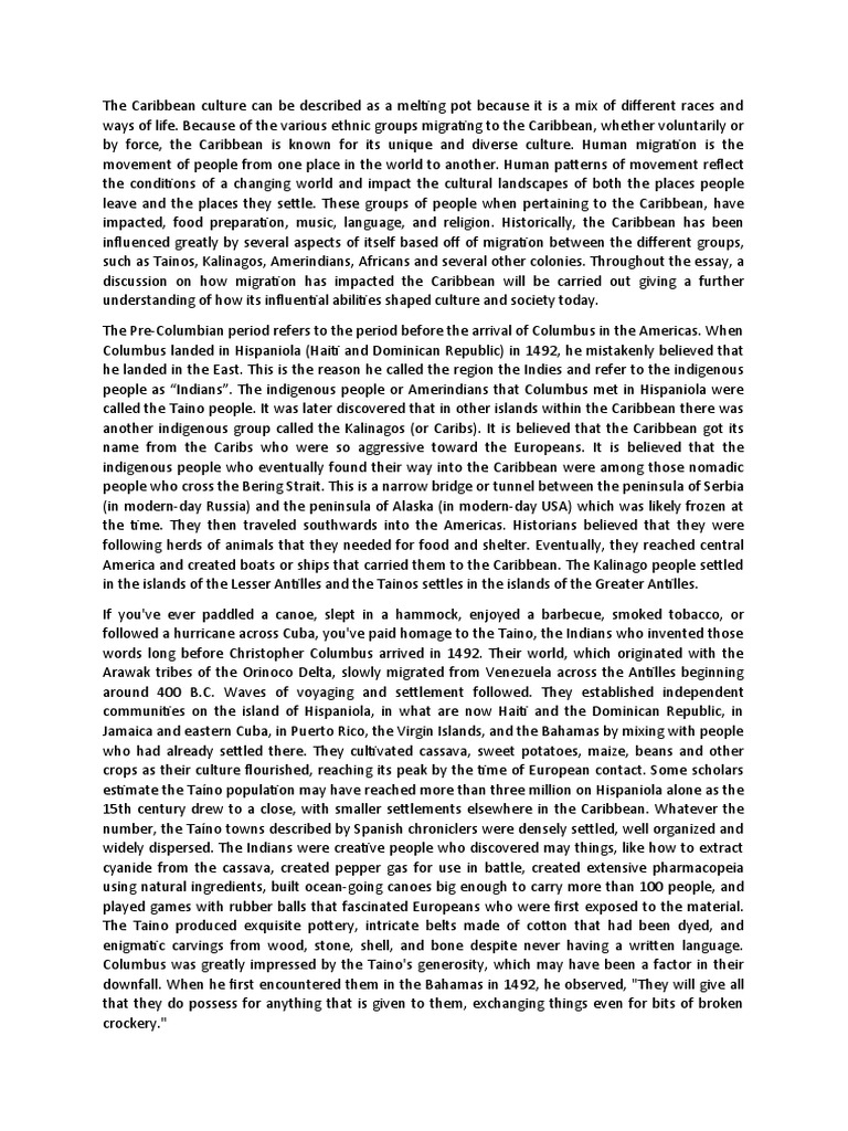 Carib Essay - Historical Migration in The Caribbean | Download Free PDF ...