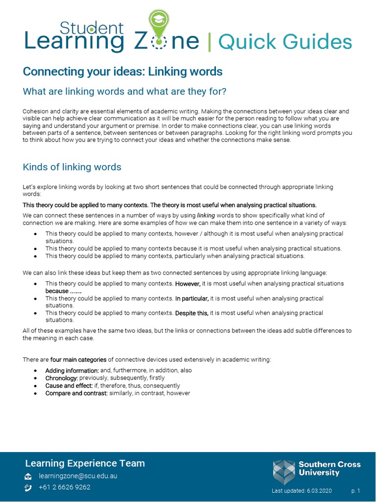 Connecting Your Ideas Linking Words | PDF | Theory | Word