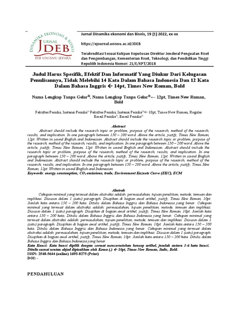 Template Jurnal Dinamika Ekonomi Dan Bisnis Unisnu Jepara | PDF