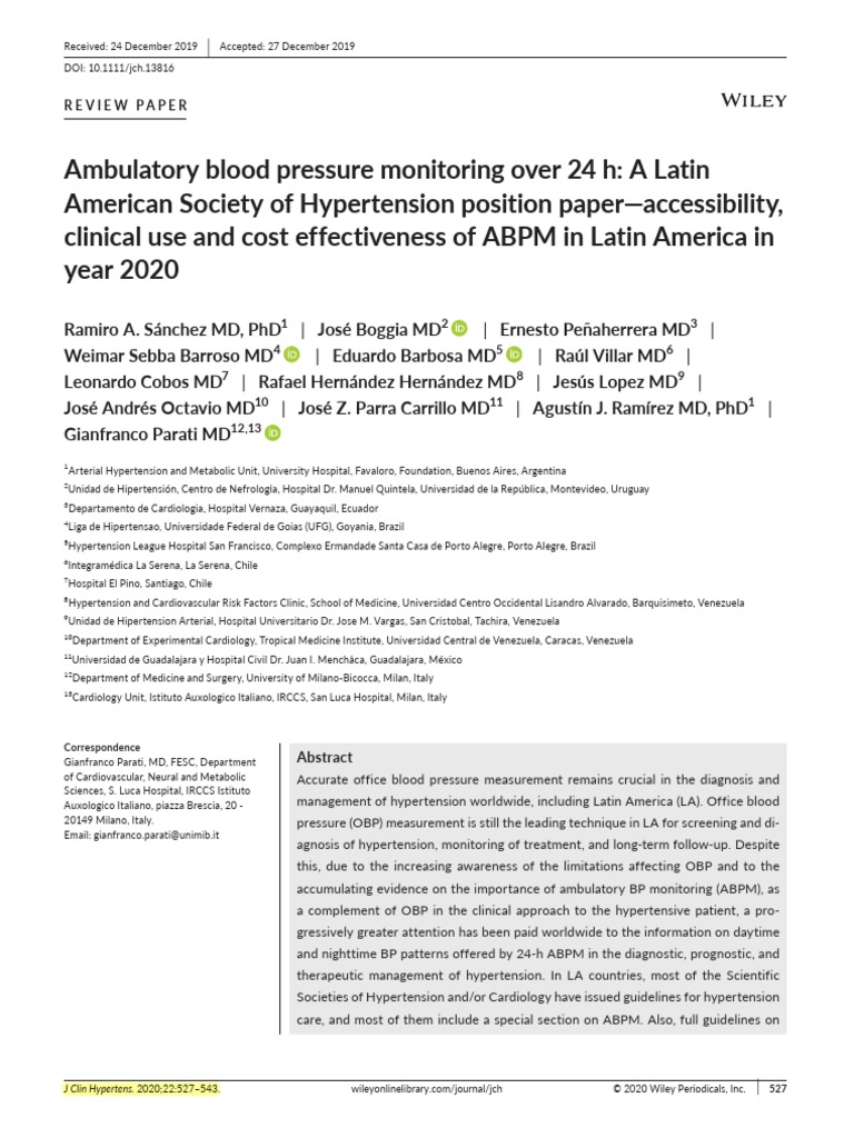 ABPM LASH Position Paper JCH-2020 | PDF | Hypertension | Blood Pressure