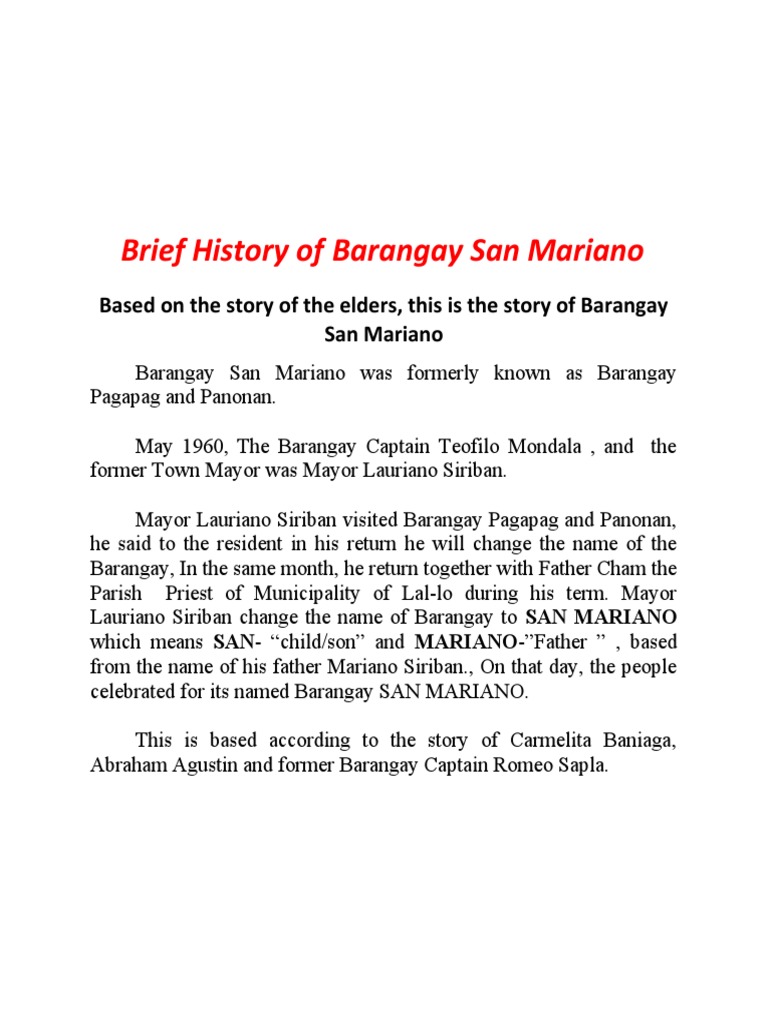 Activity 4-Brief History of Barangay San Mariano | PDF