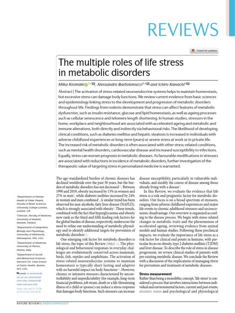 The Multiple Roles of Life Stress in Metabolic Disorders | PDF | Stress ...