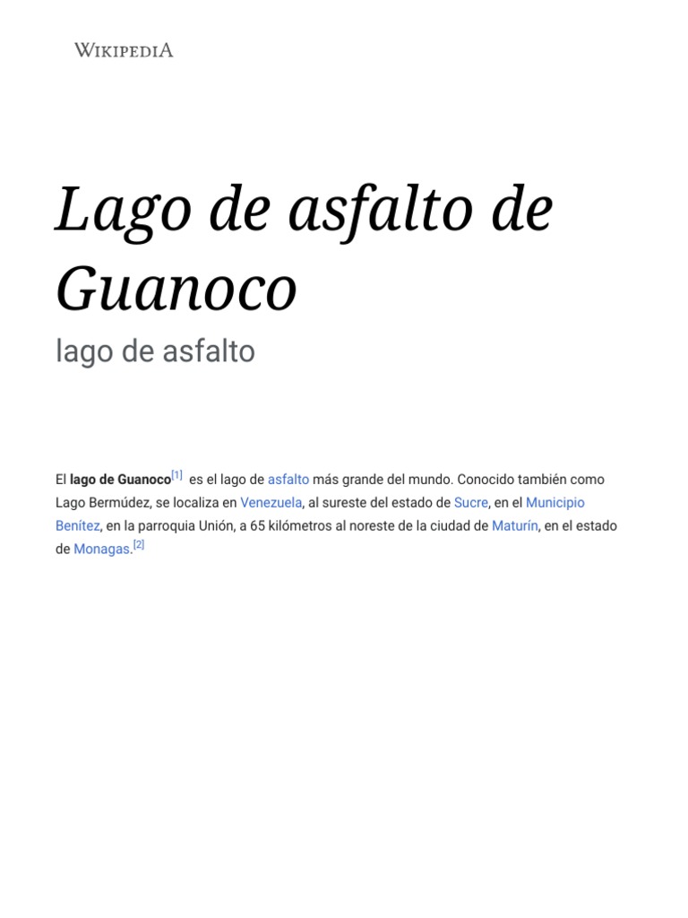 Lago de Asfalto de Guanoco - Wikipedia, La Enciclopedia Libre | PDF