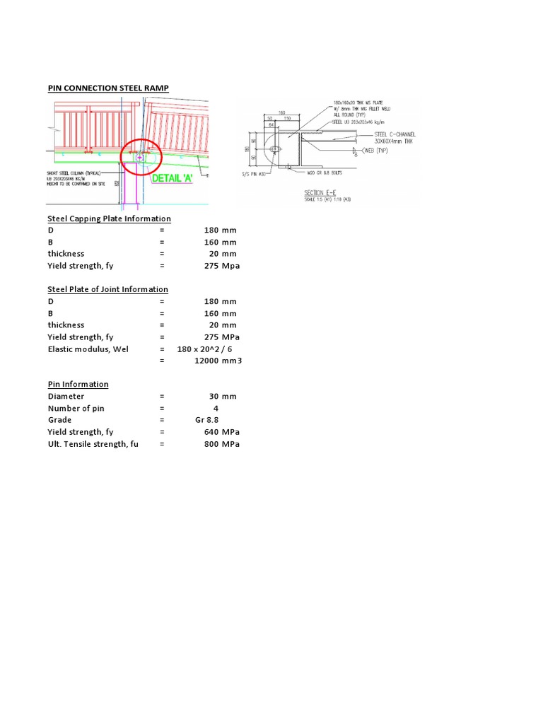 Connection Design ST02 - Pin Connection (STEEL RAMP) | PDF | Strength Of Materials | Pascal (Unit)