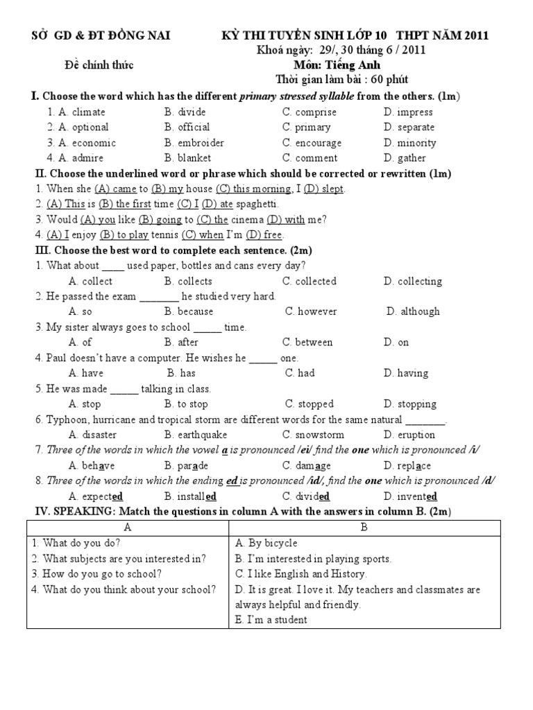 De Thi Voa 10 Tinh Dong Nai | PDF | English Language | Languages