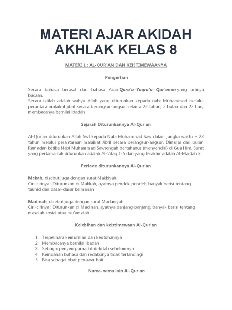 Materi Ajar Akidah Akhlak Kelas 8 | PDF