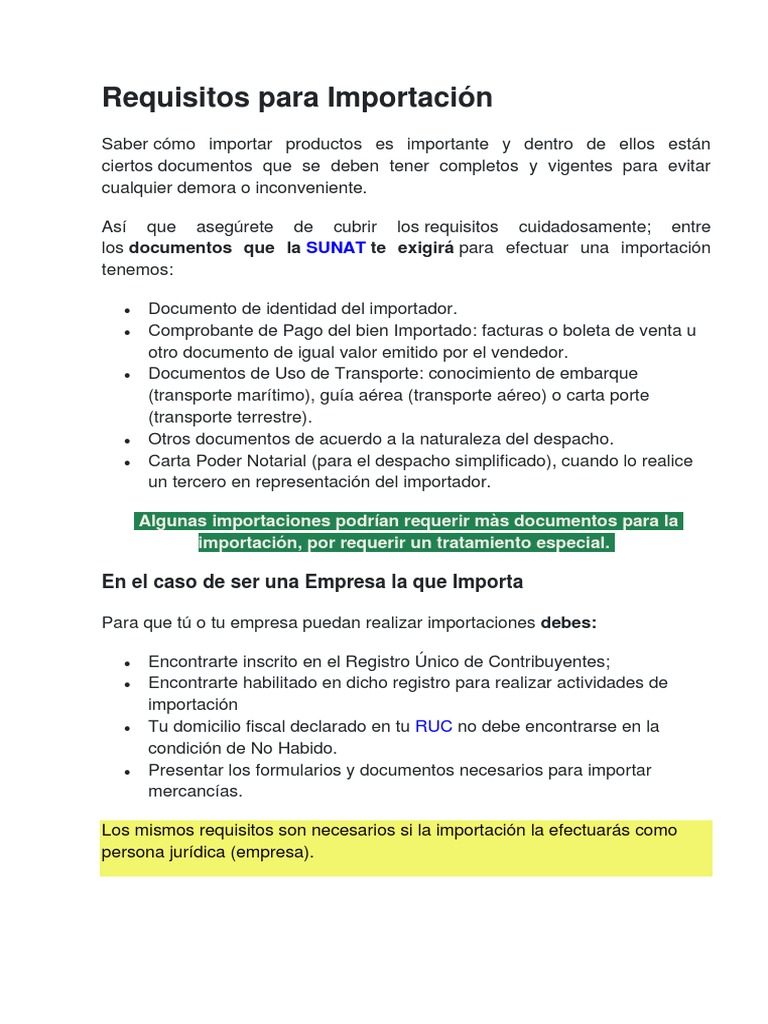 Requisitos para Importar A Perü | PDF | aduana | Arancel