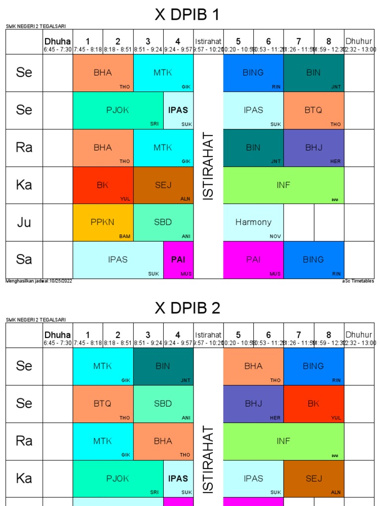 Jadwal Pelajaran Semi Blok (Untuk Kelas) 31 Oktober SD 5 November 2022 | PDF