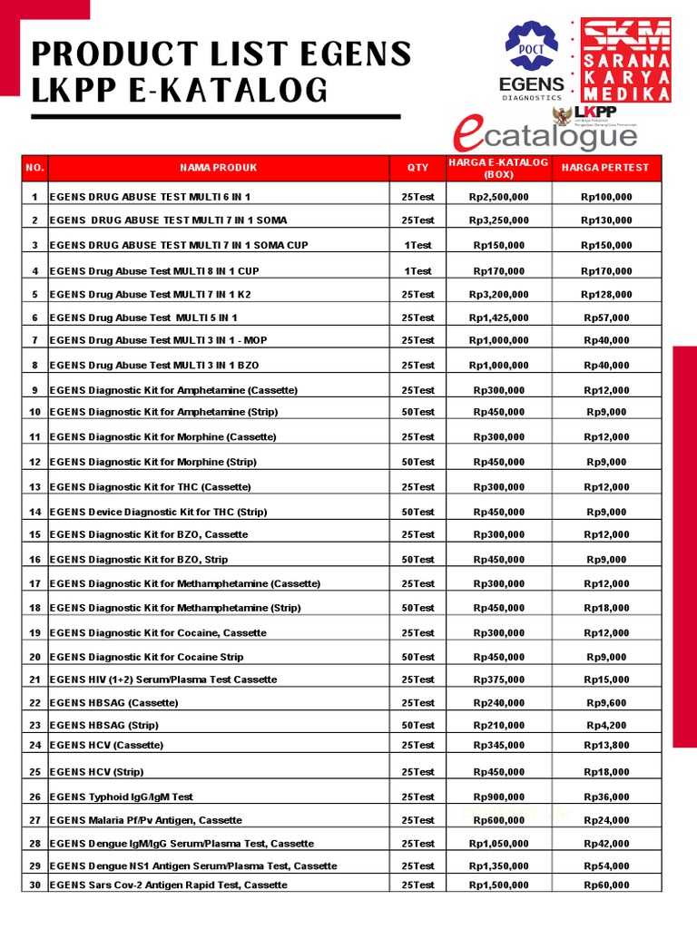 07 Price List E-Katalog Egens | PDF | Diseases And Disorders | Clinical Medicine