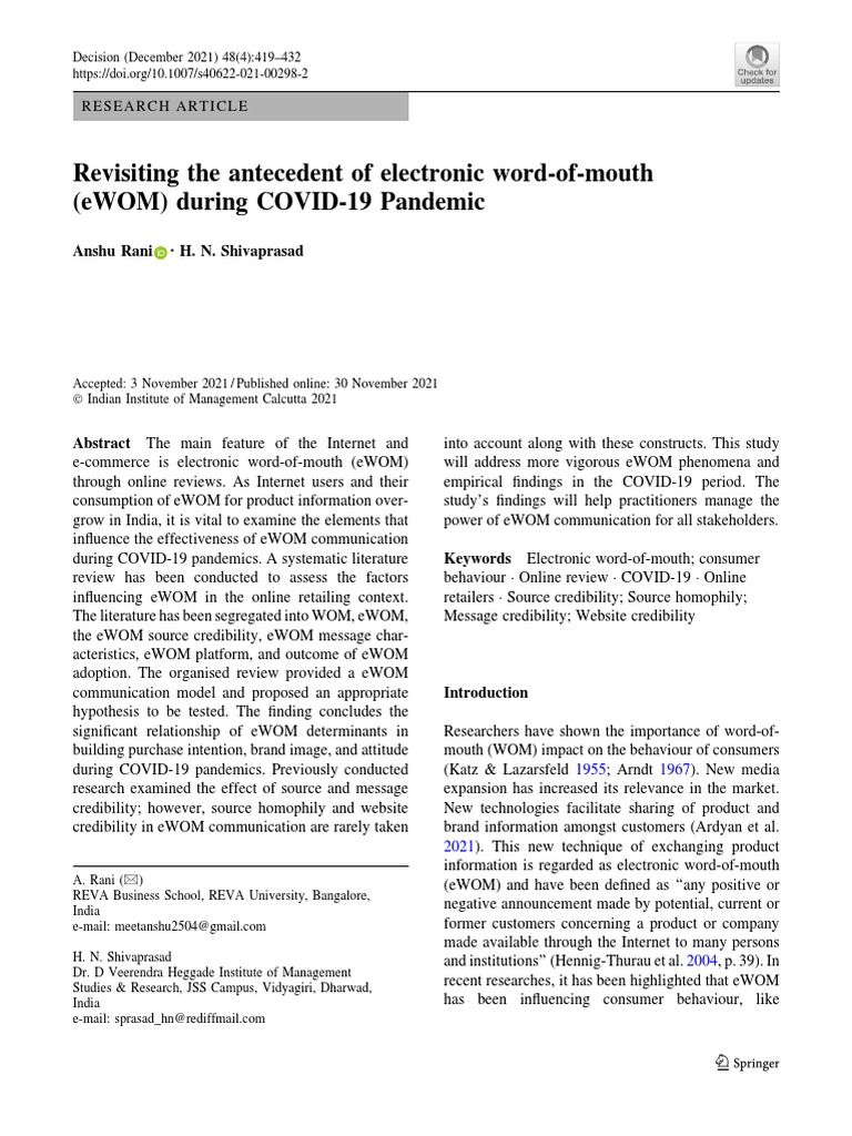 Revisiting The Antecedent of Electronic Word-Of-Mouth (eWOM) During ...