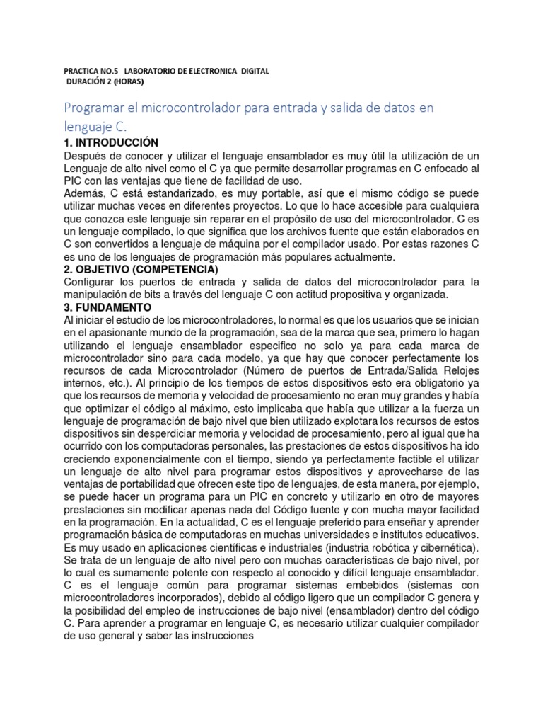 Programación básica de microcontroladores PIC en lenguaje C | PDF ...