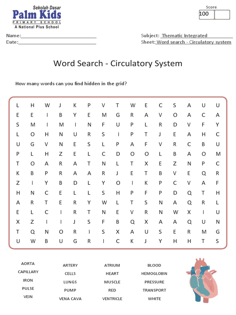 Circulatory System Word Search Activity Wordsearches 123182 | PDF