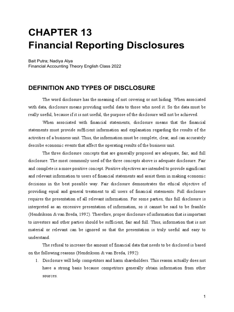 Financial Reporting Disclosure | PDF | Financial Statement | Valuation ...