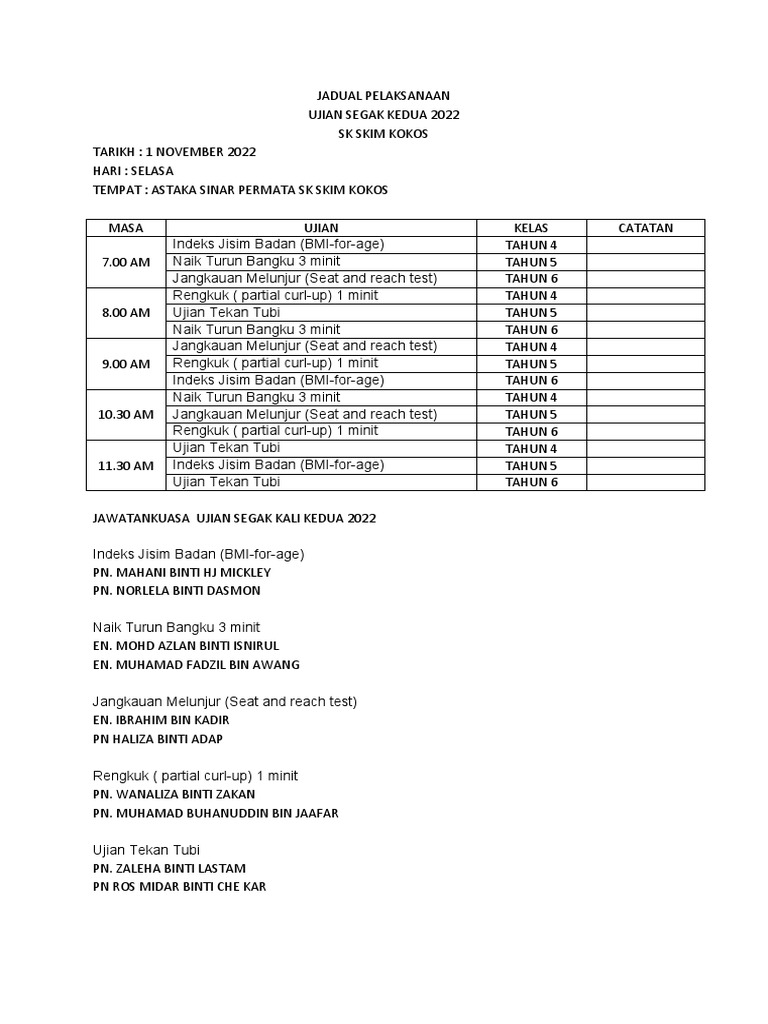 Jadual Pelaksanaan Segak 2022 | PDF