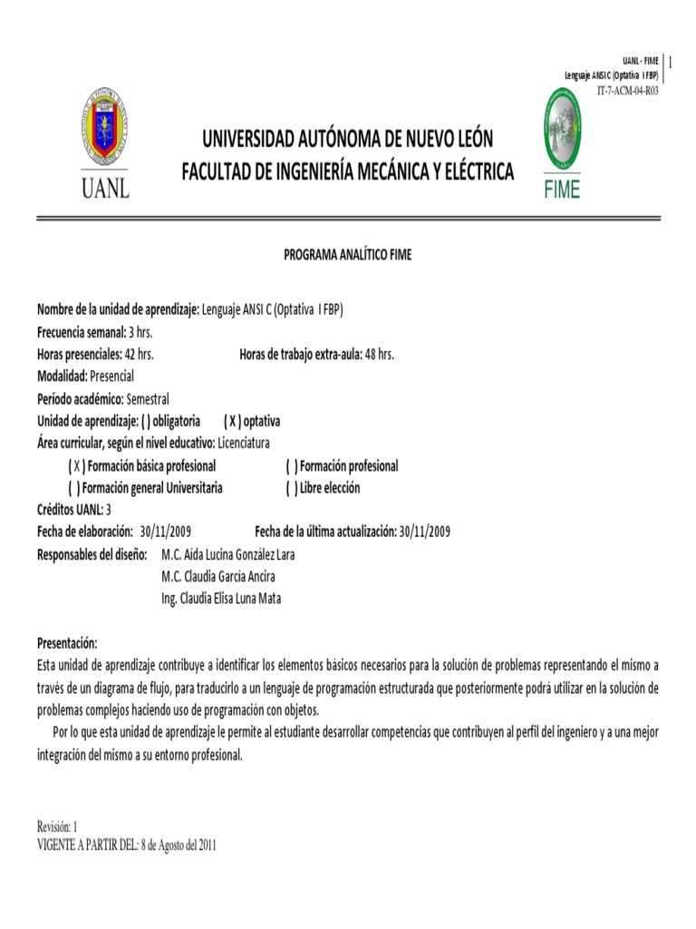 Lenguaje ANSI C Optativa I FBP FIME 2 | PDF | Algoritmos | Programación