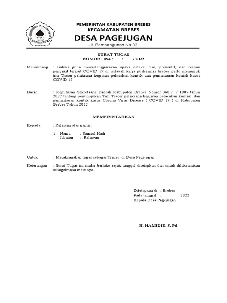 Surat Tugas Relawan Tracer | PDF