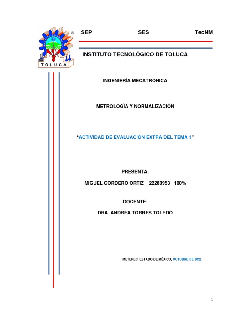 Actividad de Evaluacion Extra Del Tema 1 | PDF | Calibración | Medición