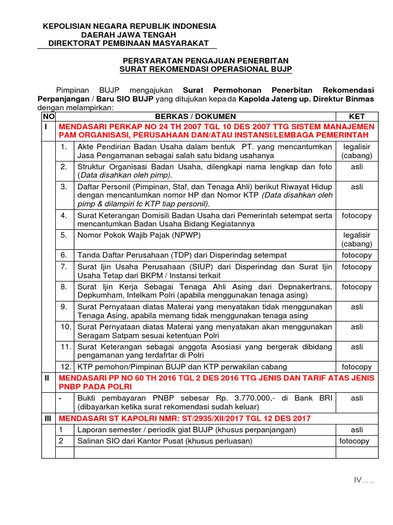 Persyaratan Penerbitan SIO BUJP | PDF