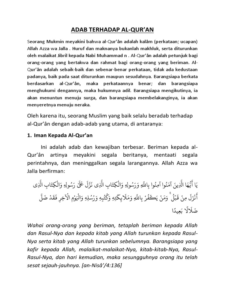 Adab Terhadap Al-Qur'an | PDF