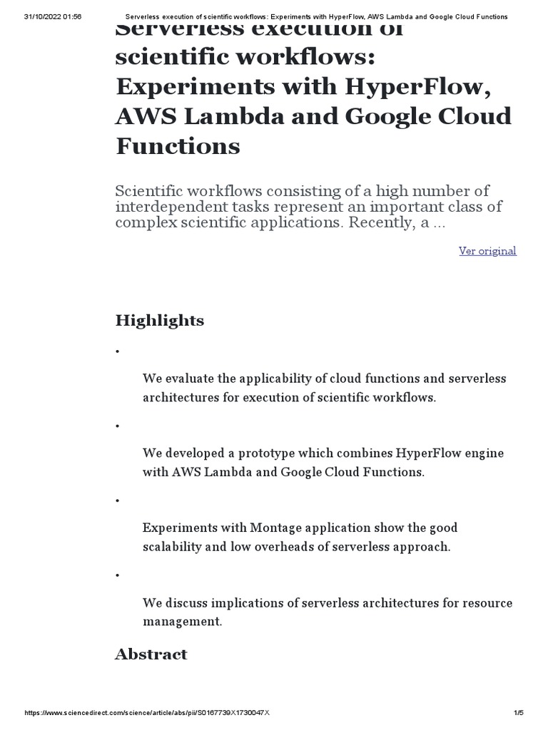 Serverless Execution of Scientific Workflows - Experiments With HyperFlow, AWS Lambda and Google ...