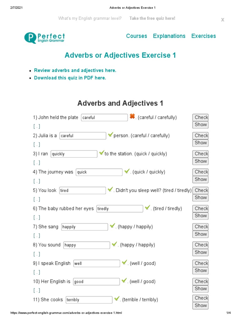 Adverbs vs. Adjectives Quiz | PDF | Adverb | English Grammar