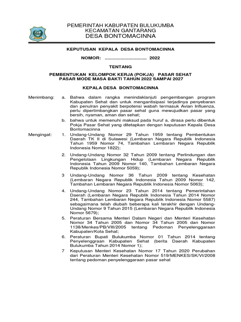 CONTOH SK POKJA PASAR Mode | PDF