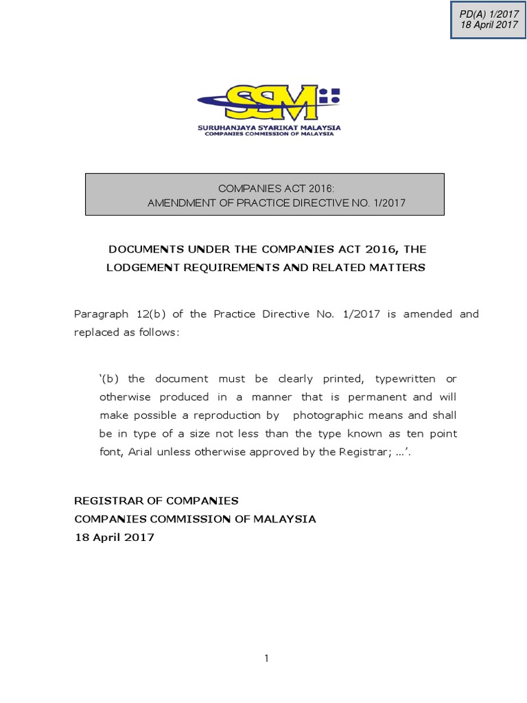Amendment Practice Directive 1-2017 | PDF
