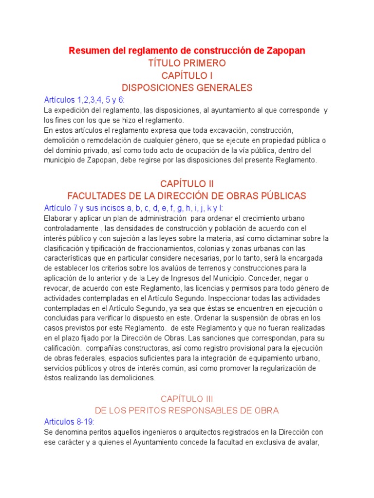 Resumen Del Reglamento de Construcción de Zapopan - DEDP | PDF | Regulación | Experto