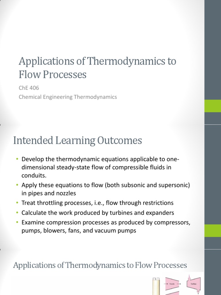Applications of Thermodynamics To Flow Processes: Che 406 Chemical Engineering Thermodynamics ...