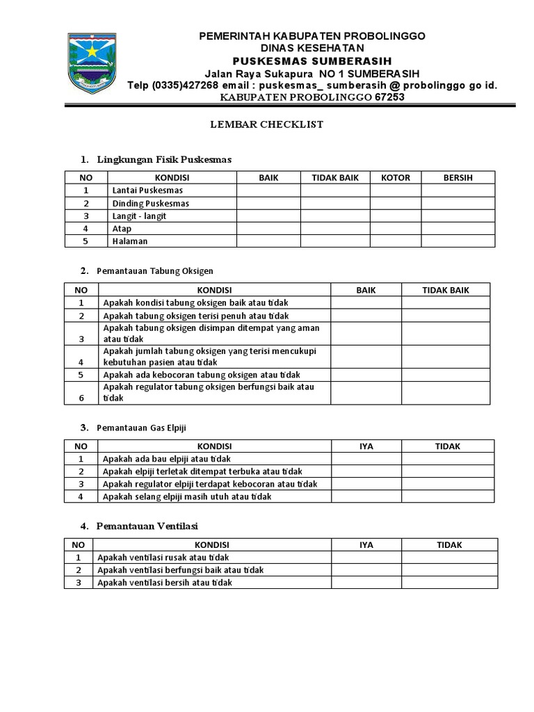 Lembar Checklist Puskesmas Sumberasih | PDF