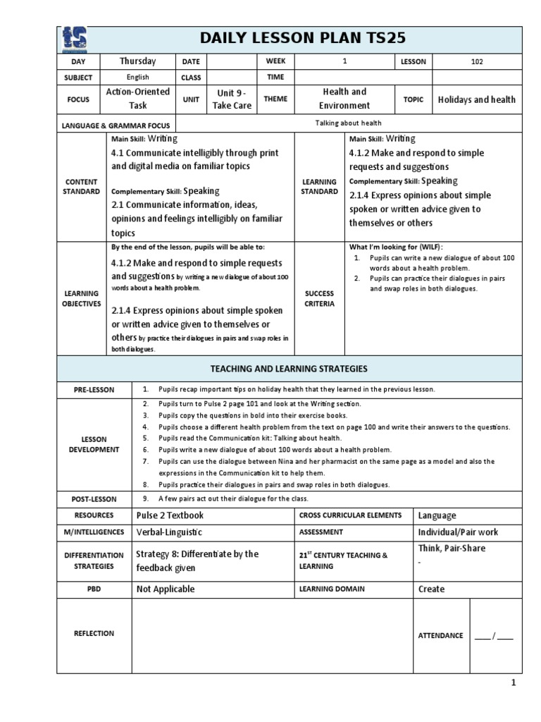 Form 2 Lesson 102 Action Oriented Task | PDF | Communication | Dialogue