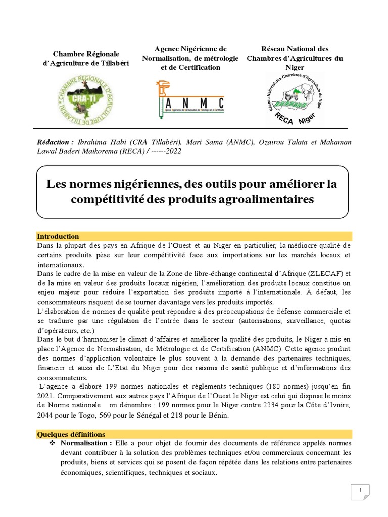 Normalisation - ANMC VF | PDF | Sel | Niger