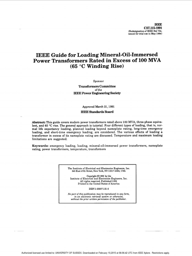 C57.115-1991 (IEEE Guide For Loading Mineral-Oil-Immersed Power ...
