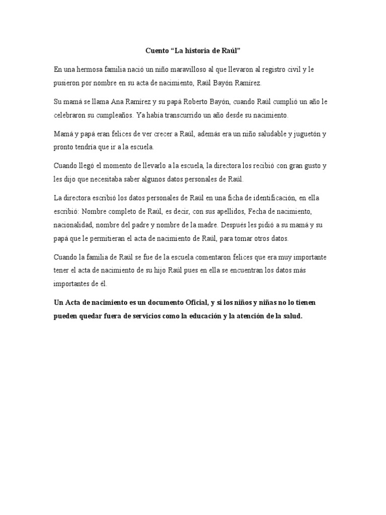 Cuento La Historia de Raúl | PDF