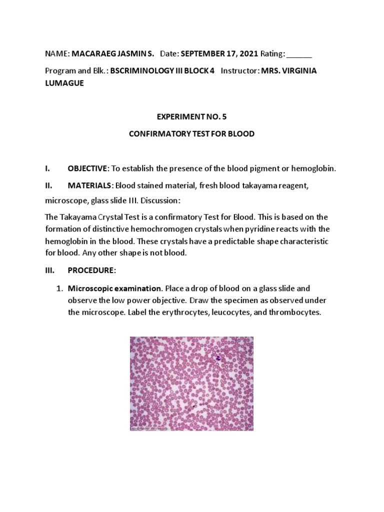 Laboratory Activity No.5 Forensic Macaraeg J.S Block 4 | PDF | Blood | Staining