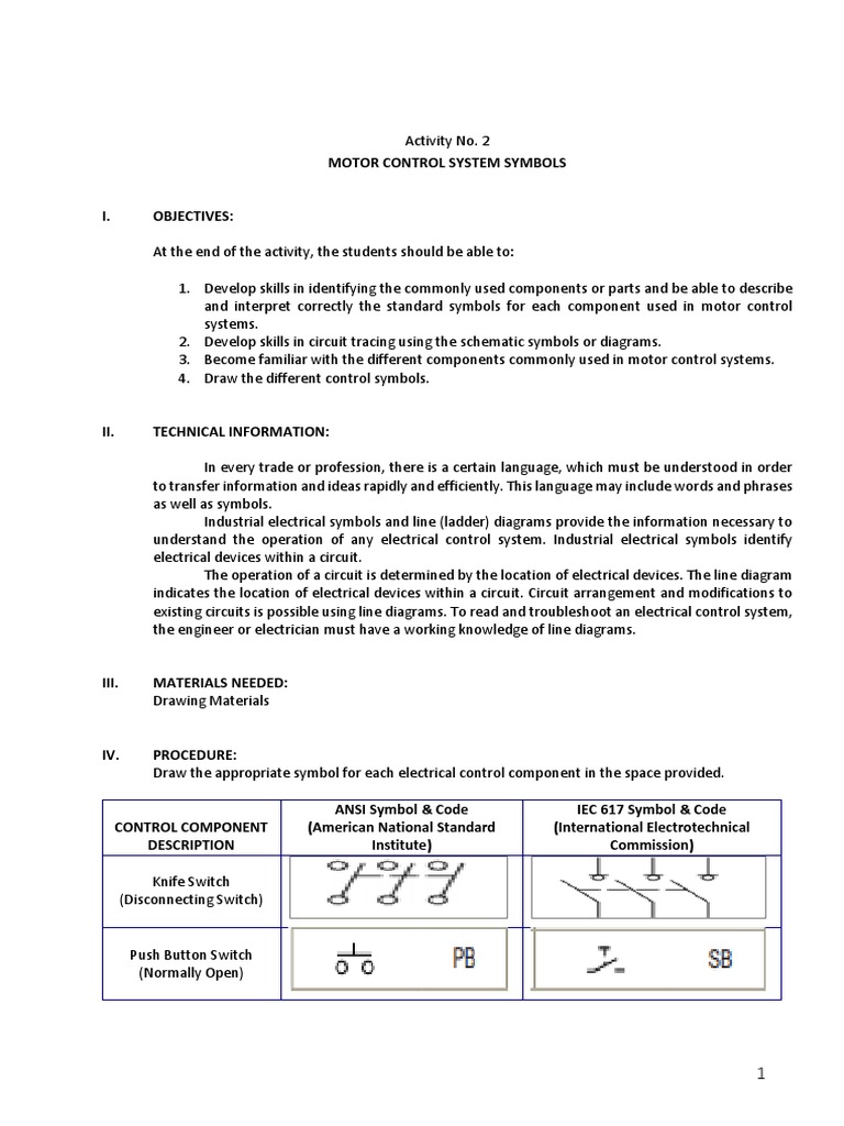Activity 2 - Motor Control System Symbol | PDF | Switch | Relay