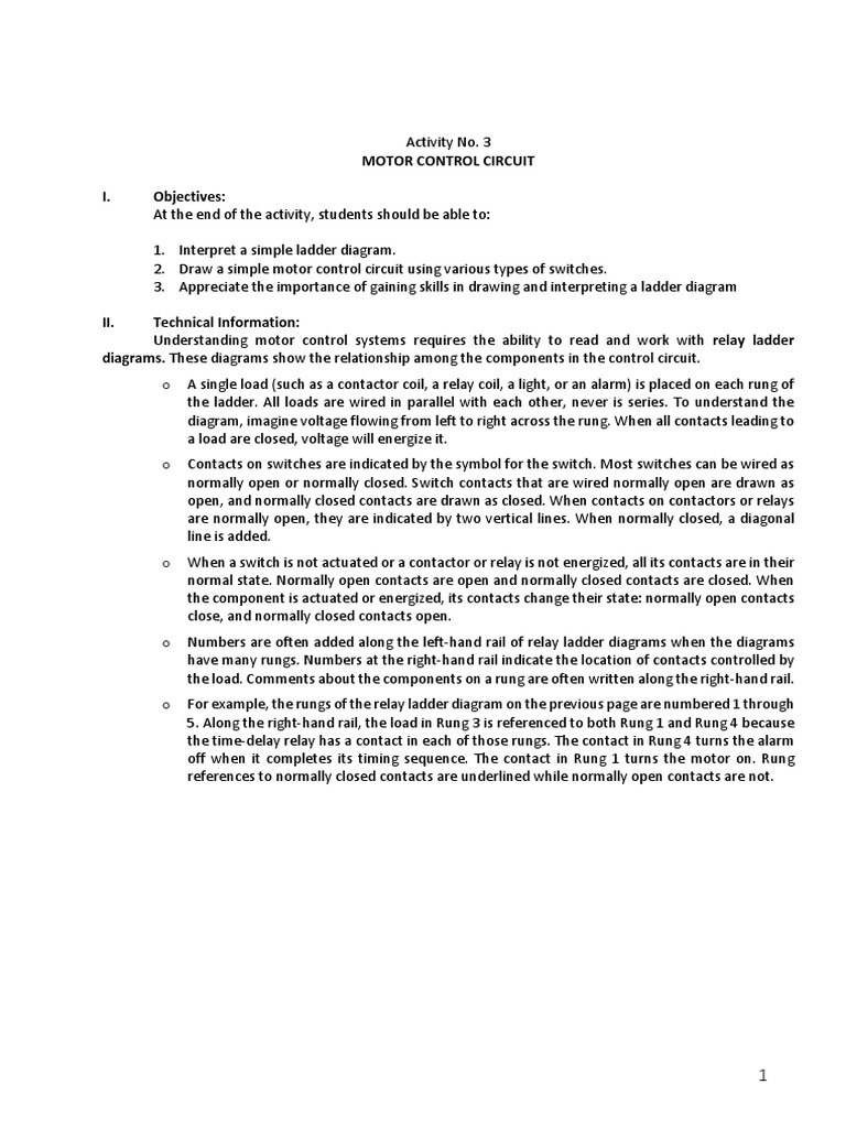 Activity 3 - Motor Control Circuit | PDF | Relay | Switch