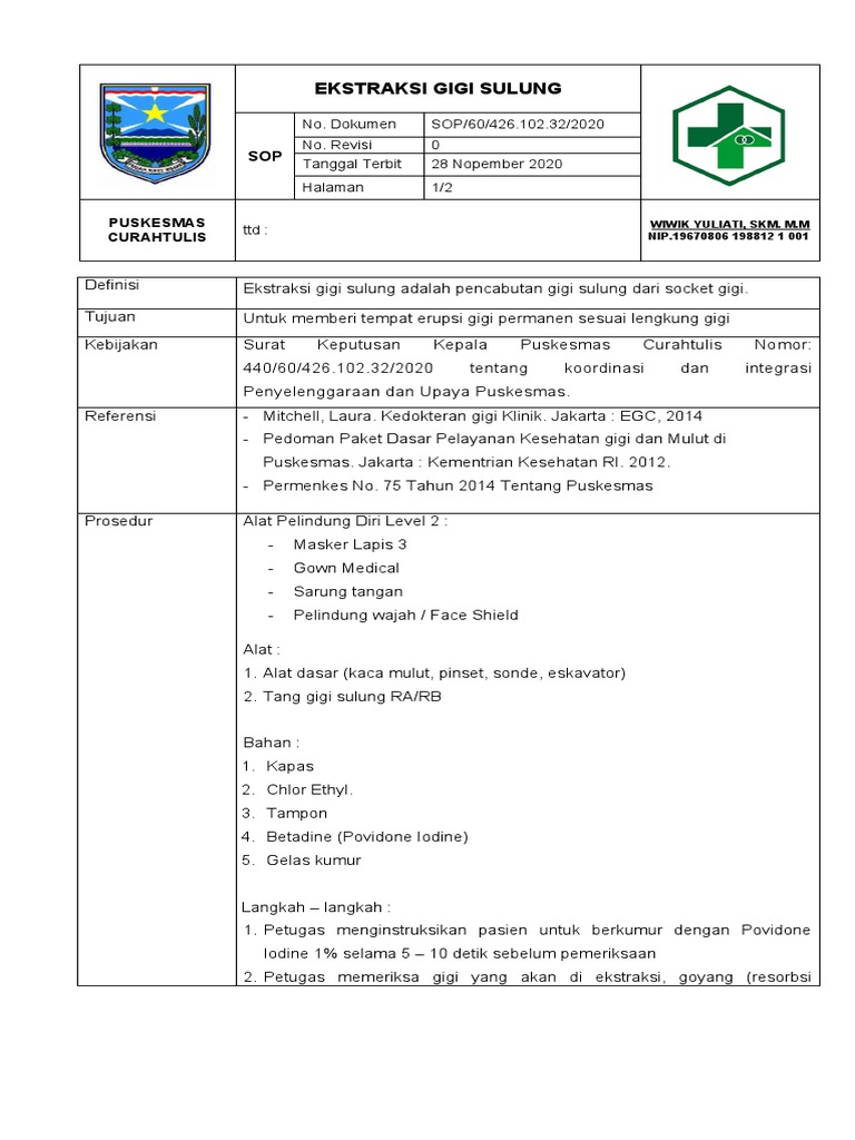 Prosedur Ekstraksi Gigi Sulung di Puskesmas | PDF