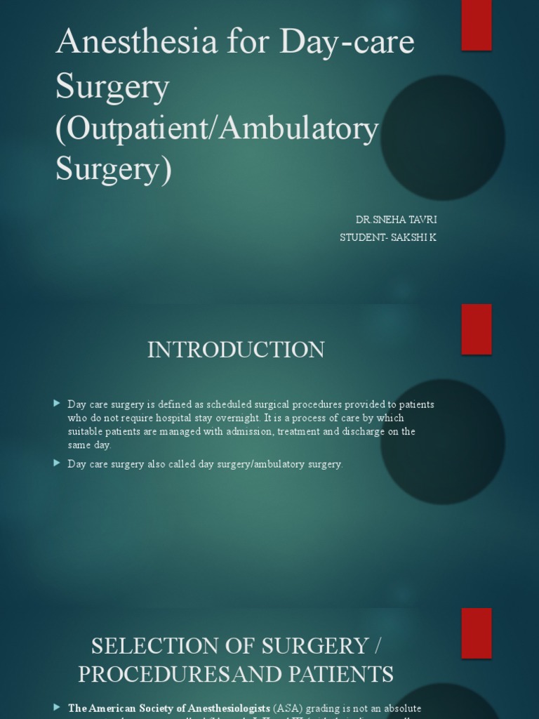 Anesthesia For Day-Care Surgery | PDF | Anesthesia | Surgery