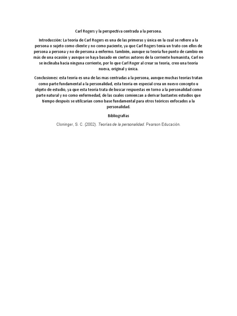 Teoría de Carl Rogers: Perspectiva Centrada en la Persona | PDF
